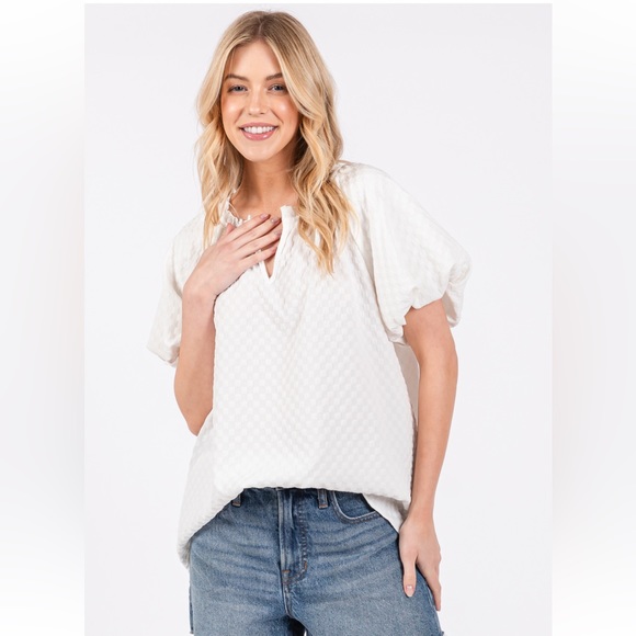 ShopEvelynne | Tops | 8 Boho Textured Bubble Sleeve Knit Blouse Top ...